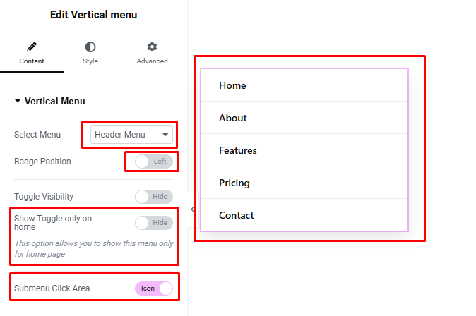 Vertical Menu - Easy Elements